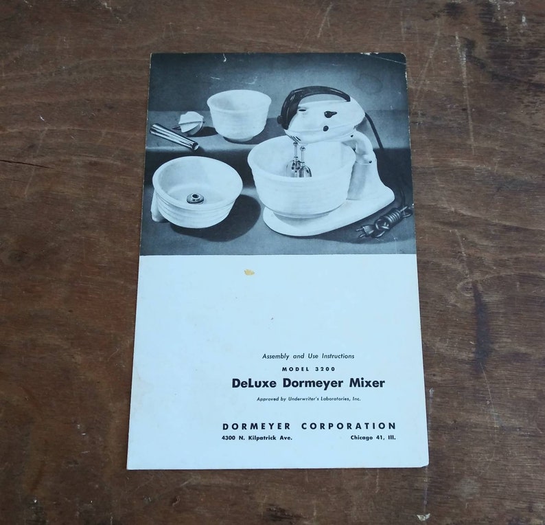 Vintage Deluxe Dormeyer Mixer User Manual Model 3200 40's - Etsy