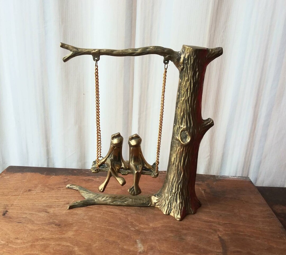 Vintage Frog Couple on a Tree Branch Swing Fun Garden Decor Frog ...