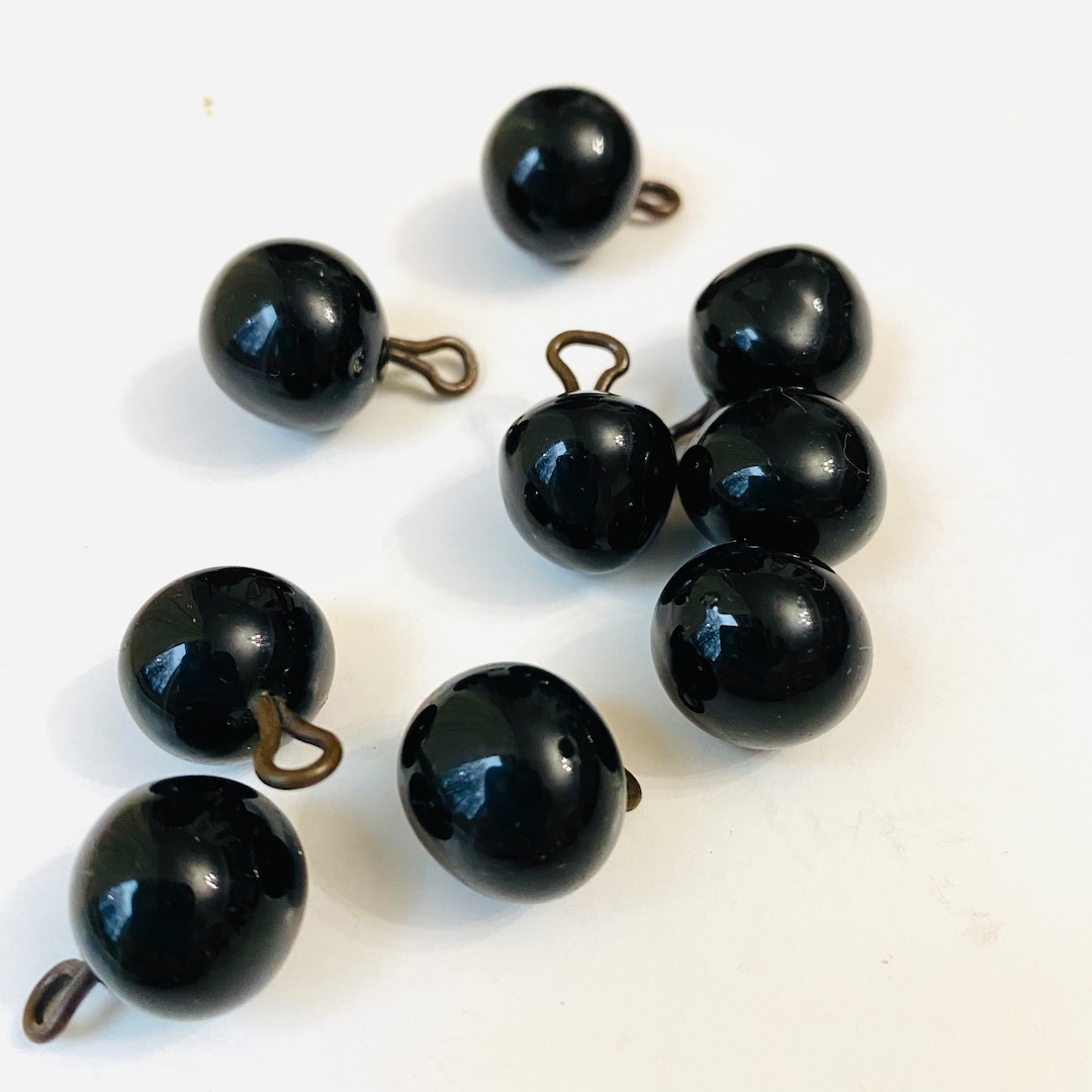 Vintage Glass Ball Buttons Black Glass Shank Round Buttons - Etsy