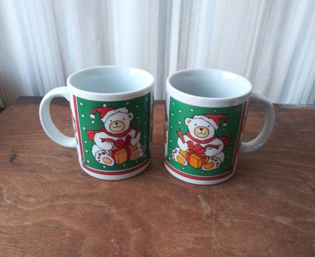 Vintage 1988 Christmas Teddy Bear Mugs: Houston Foods Ceramic Set - Etsy
