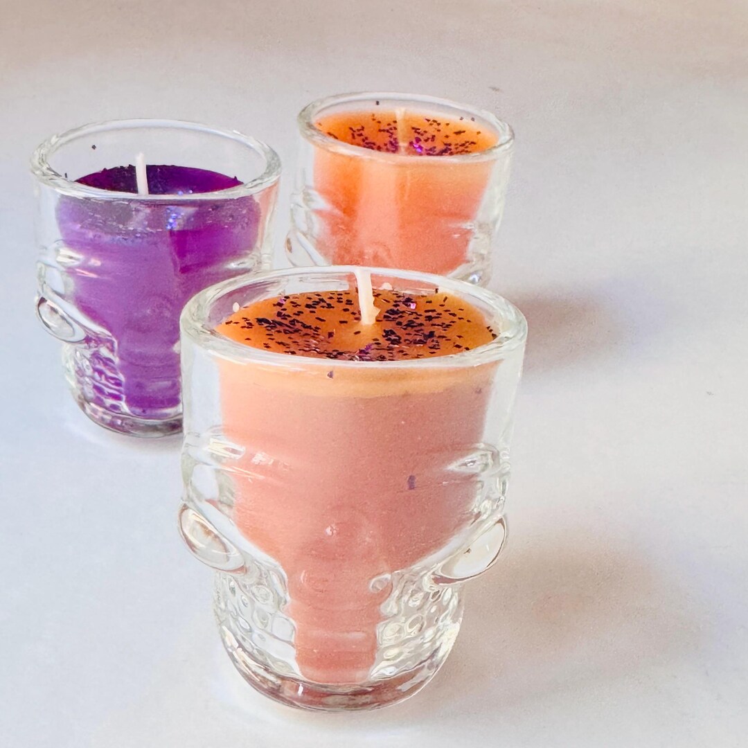 Skull Candle: Hand-poured Scented Soy Wax, Purple Sparkles Halloween ...