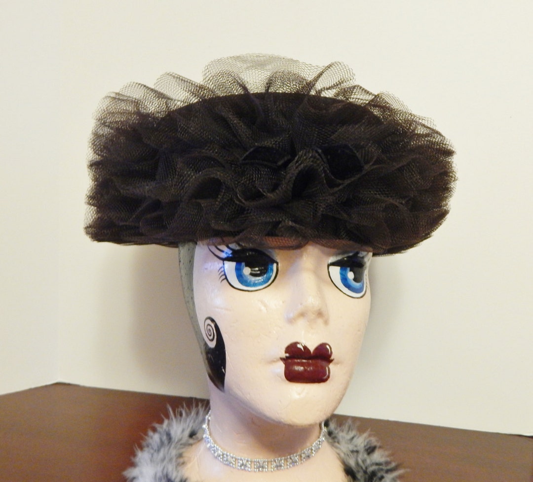 Vintage Ruffled Tulle Hat, Black Velvet Bow, 1960s Millinery - Etsy