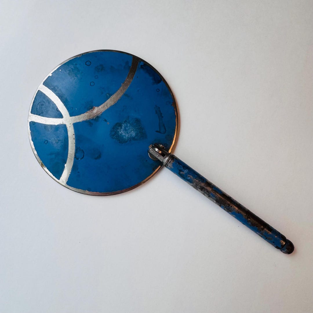 Vintage Magnifying Beauty Hand Mirror With Folding Handle Blue and ...