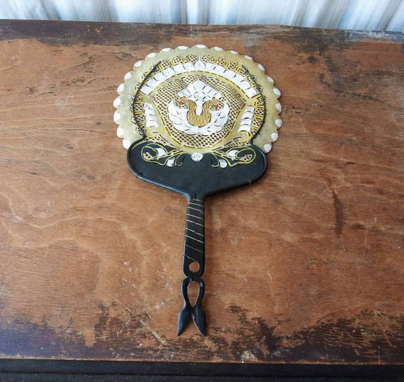 Antique Indonesian Hand Fan, Gold Peacocks, Scorpion … - Gem