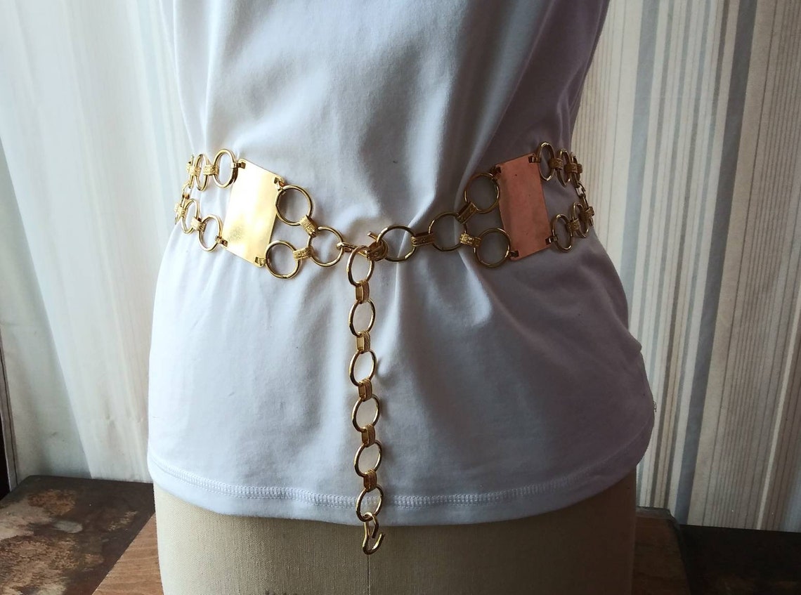 Vintage Chain Link Belt Gold Metal Circle Links W Shiny - Etsy