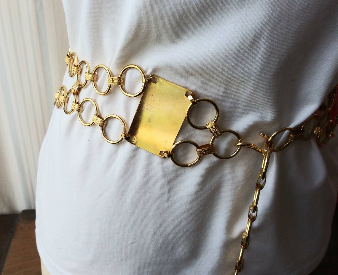 Vintage Chain Link Belt Gold Metal Circle Links W Shiny - Etsy