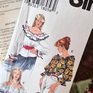 Vintage Pattern 1990s off Shoulder Ruffled Blouse Simplicity 9582 ...
