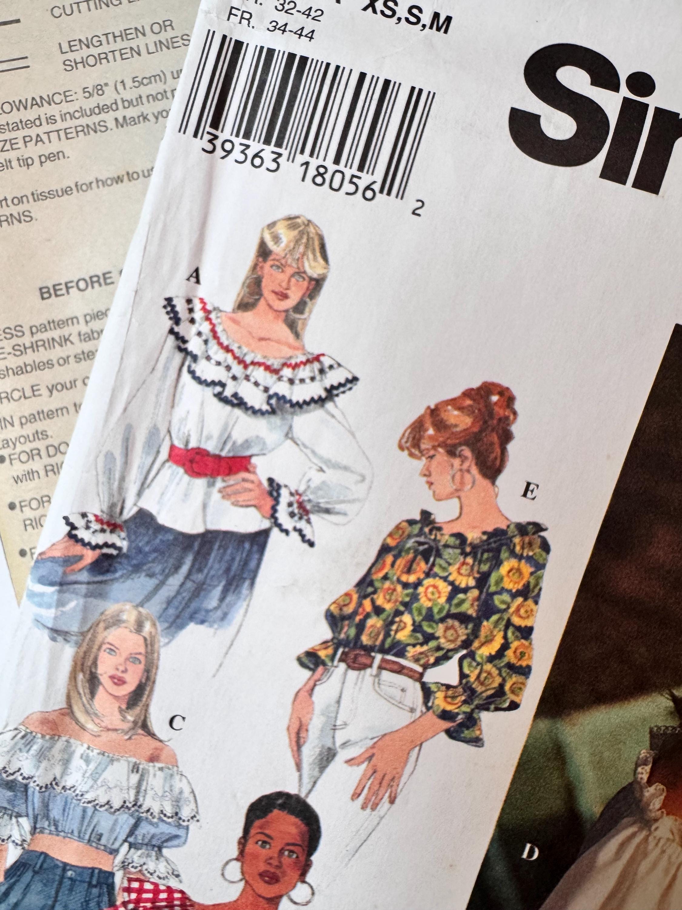 Vintage Pattern 1990s off Shoulder Ruffled Blouse Simplicity 9582 ...