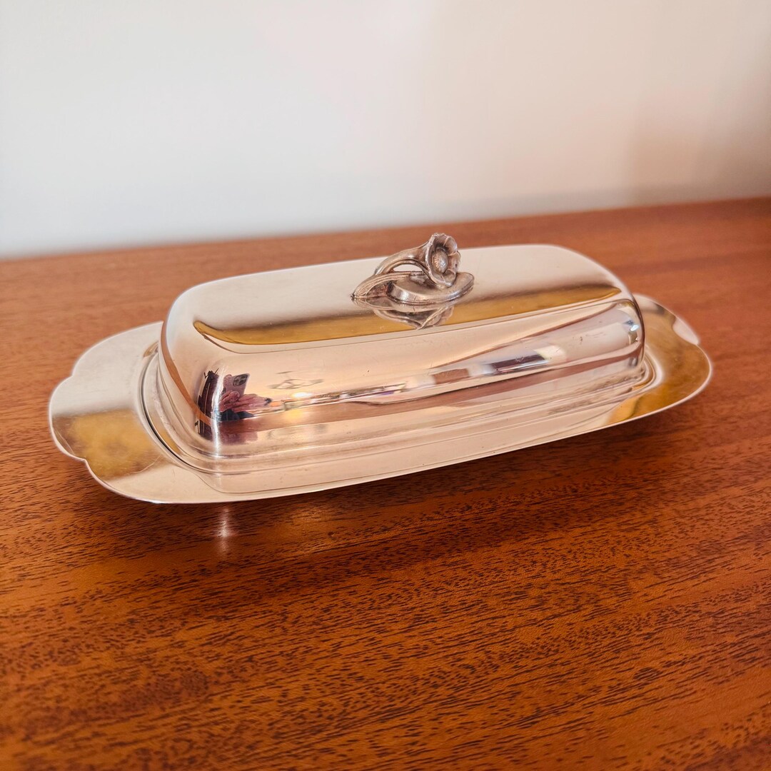 Vintage Silver Metal Butter Dish With Lid Cover Glass Butter Plate ...