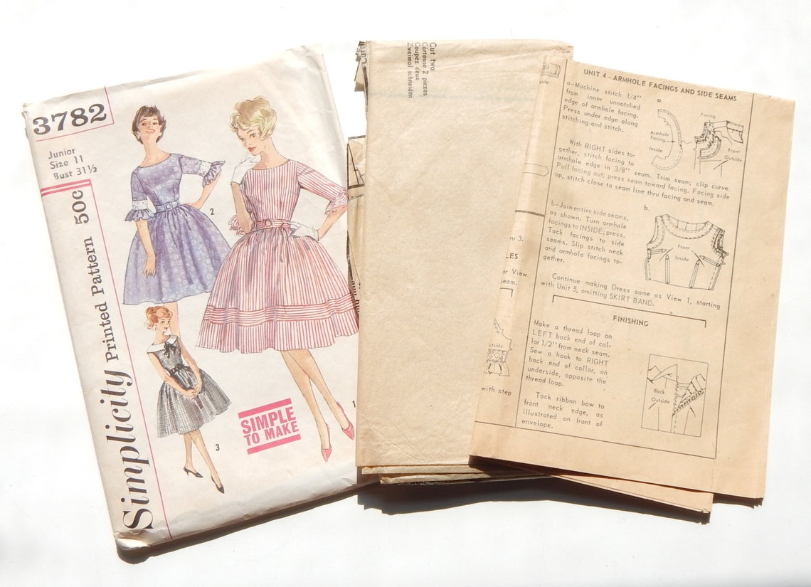 Vintage Pattern Simplicity Sewing 3782 Junior One Piece Dress - Etsy