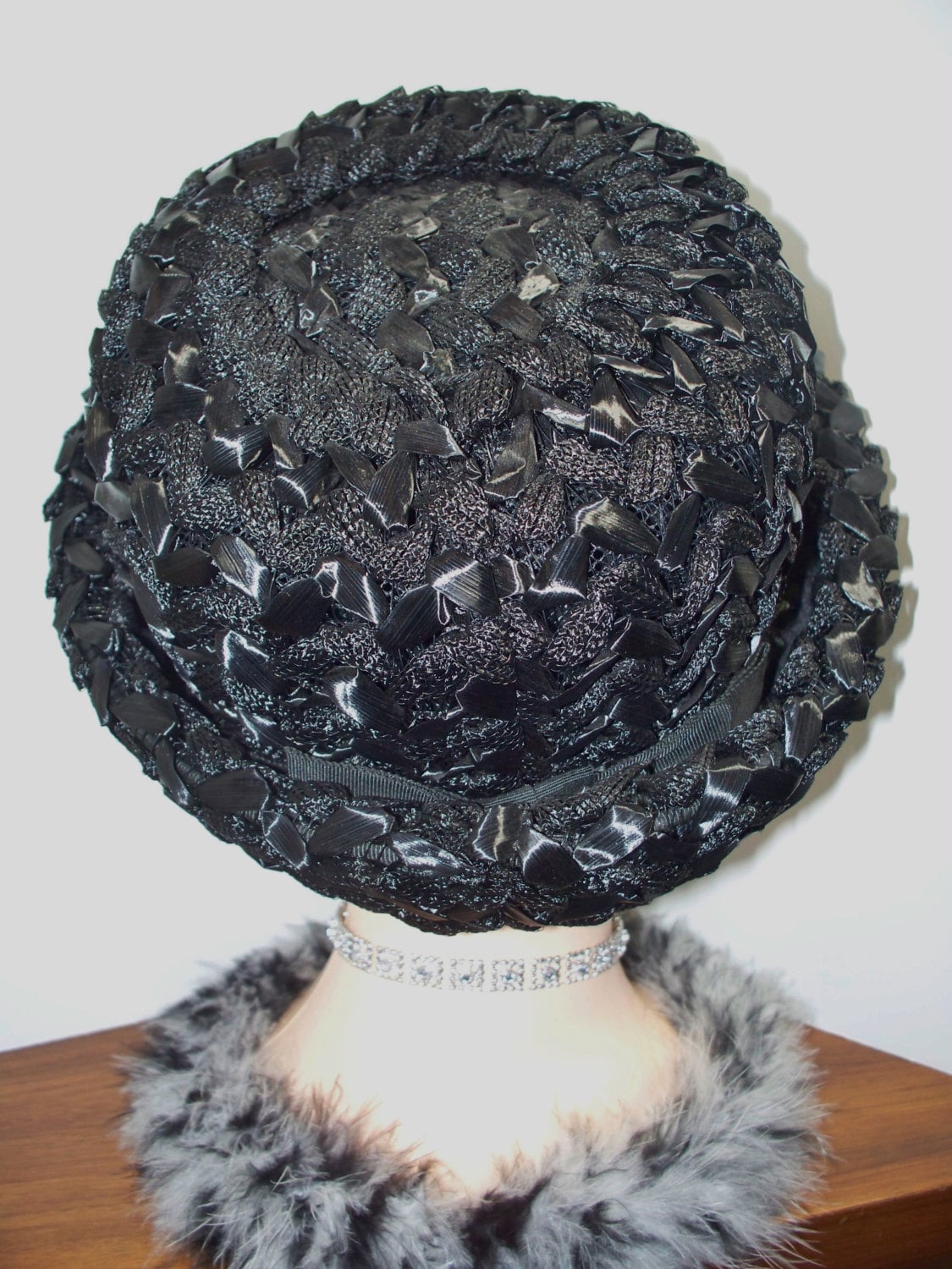 Vintage Black Ribbon Raffia Bowler Hat Mid Century Fashion - Etsy