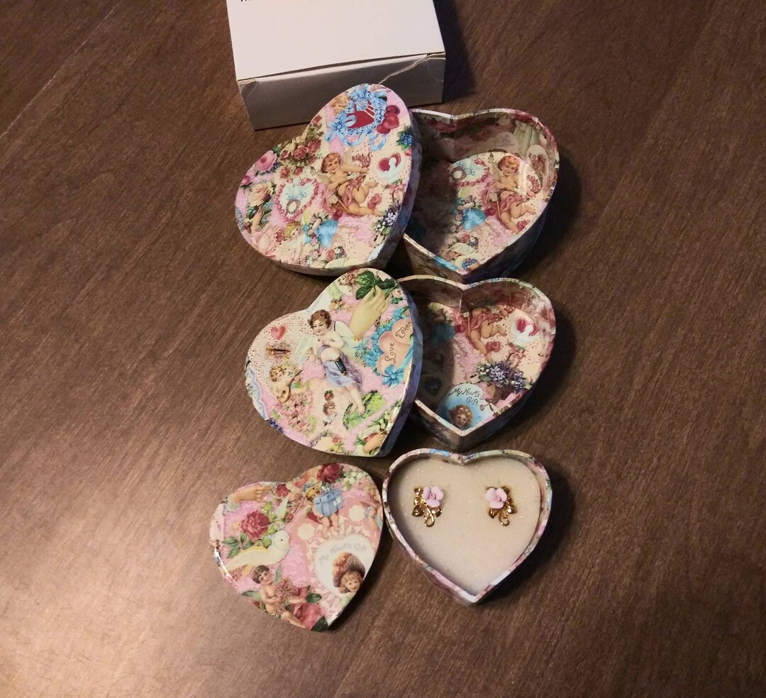 Vintage Nesting Boxes With Pink Flower Pierced Earrings Heartfelt ...