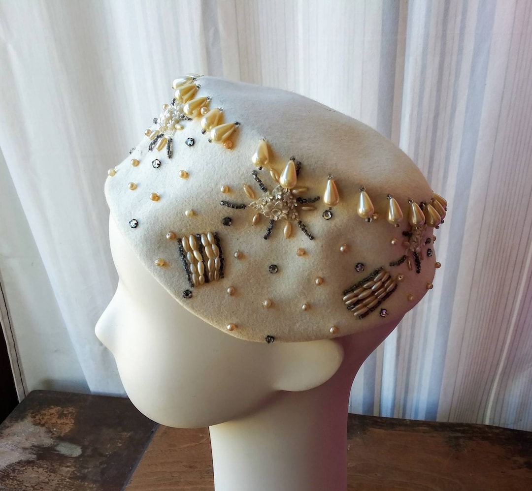 Vintage Elizabeth Ford Hat, Winter White With Pearls Rhinestones - Etsy