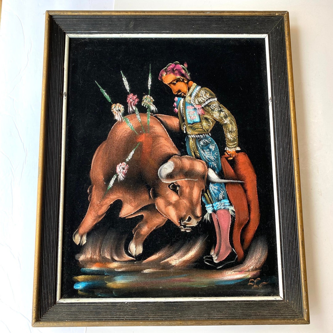 Vintage Velvet Matador Bullfighter Painting Wall Art Black Velvet ...