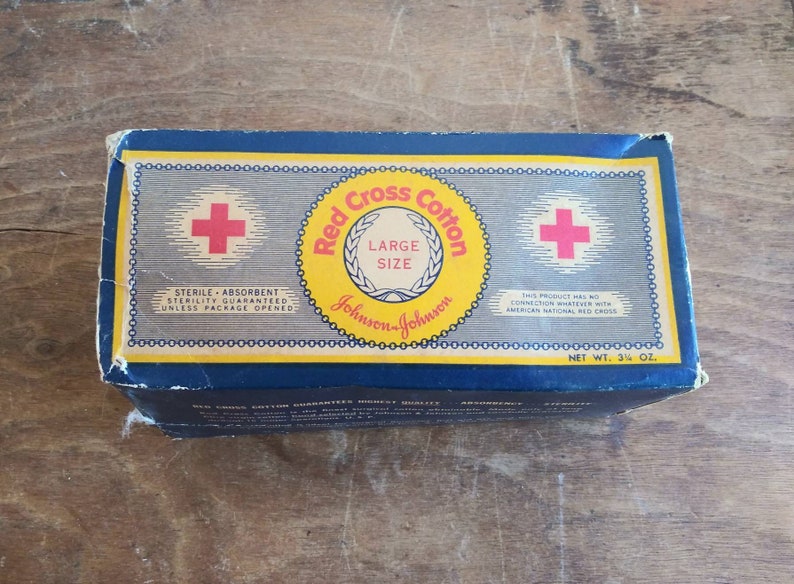 Vintage Johnson & Johnson Red Cross Cotton Box, 1940s-50s Advertising ...