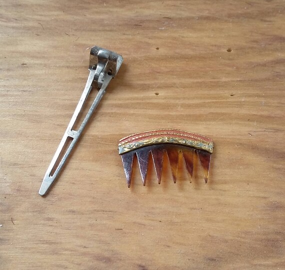 Vintage Hair Comb Faux Tortoise Shell W Ornate Metal Top & - Etsy
