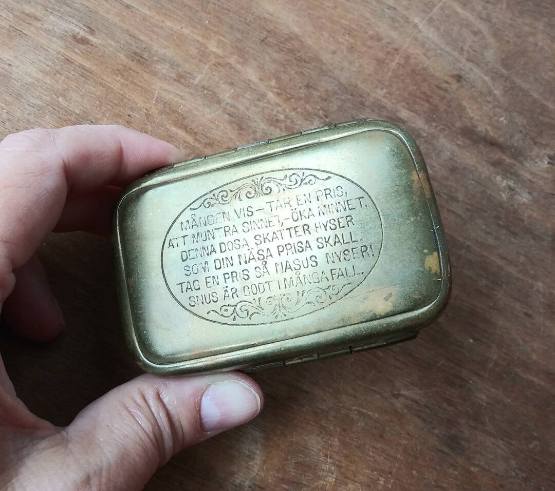Antique Brass Snuff Box With Swedish Poem / Ephemera / Cosmetic Rouge ...