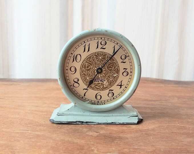 Antique 1927 Westclox Tiny Tim Clock Powder Aqua Blue 20's Art Deco ...