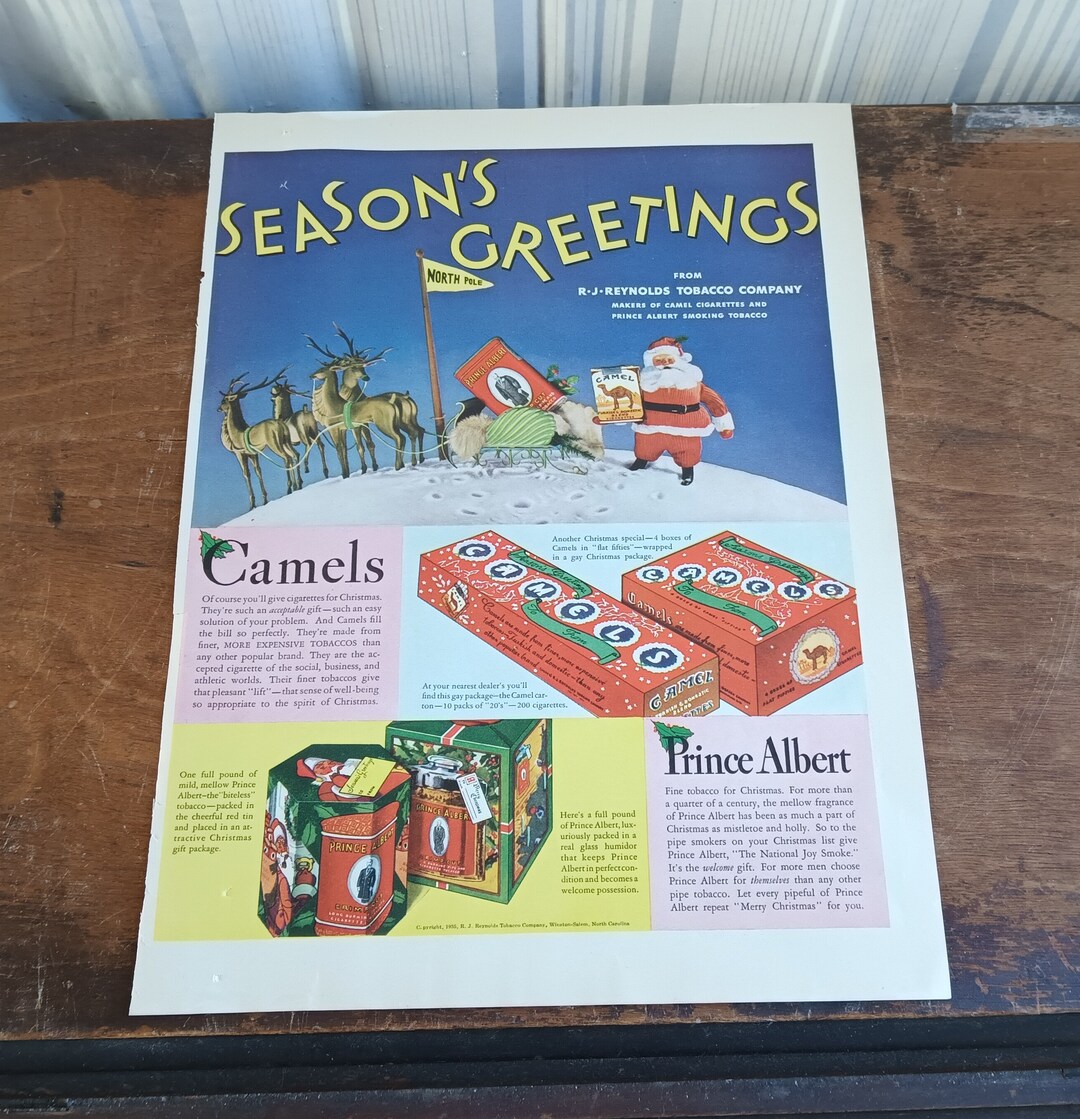 Vintage 1935 Christmas Ad: Santa Claus, Camels & Prince Albert Tobacco ...