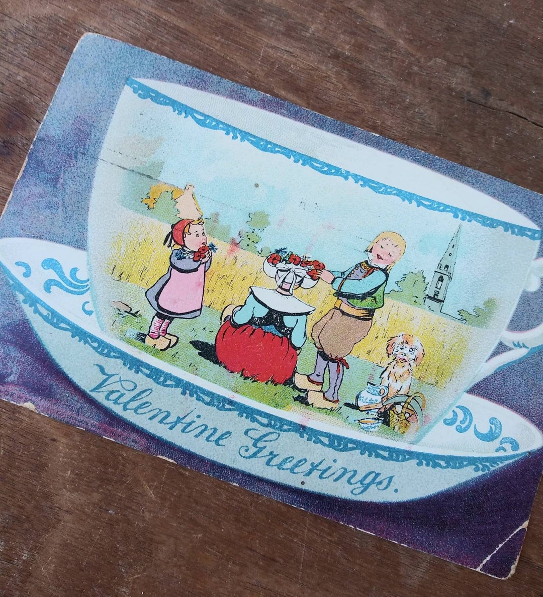 Antique Valentine Postcard: 1906 Dutch Children, Teacup Picnic - Etsy
