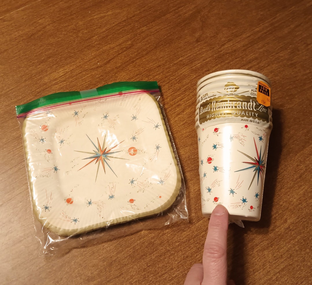 Pick From Vintage Atomic Party Ware Cups or Plates Deadstock Woolworth ...