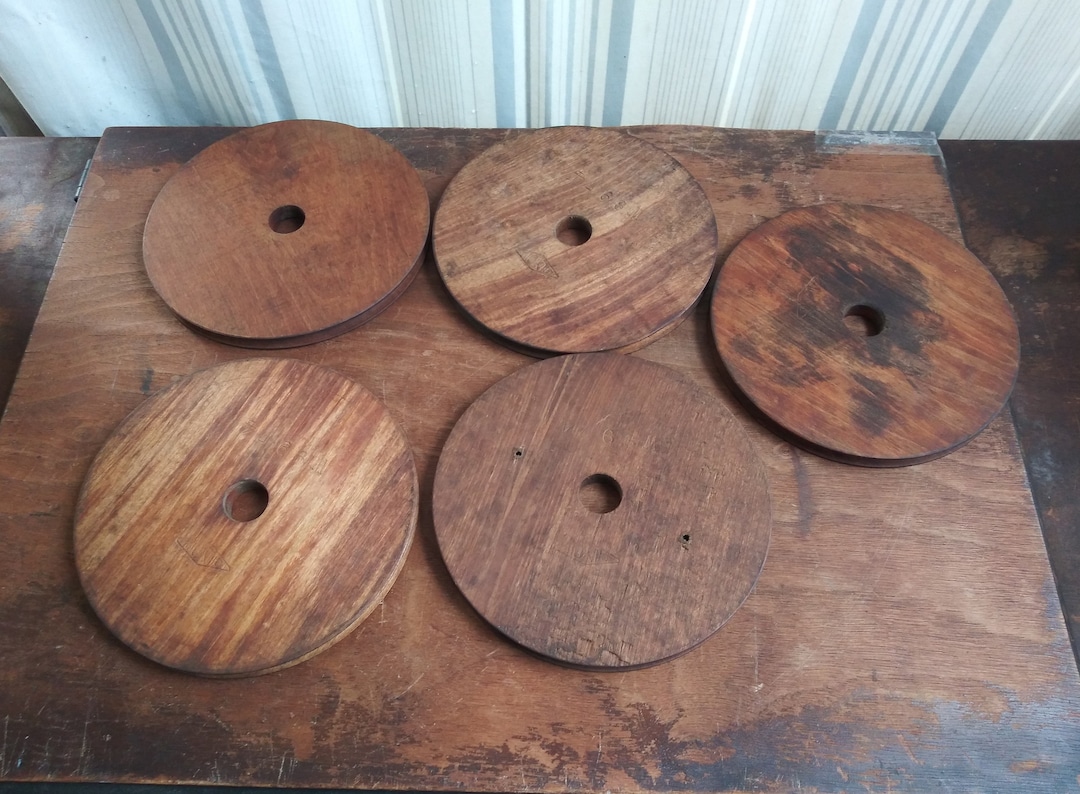 Vintage Industrial Spool Flat Wood Spool Rustic Wooden Spool Factory ...