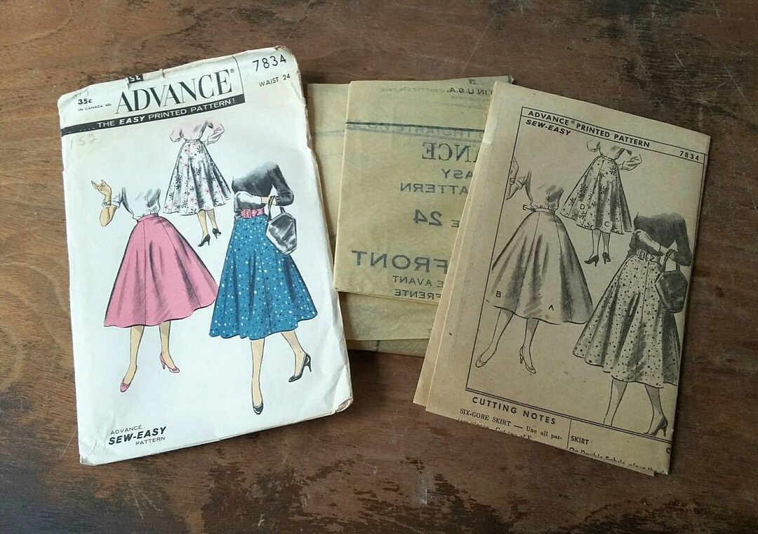 Vintage 50s Swing Skirt Sewing Pattern: Advance 7834, Waist 24 - Etsy UK