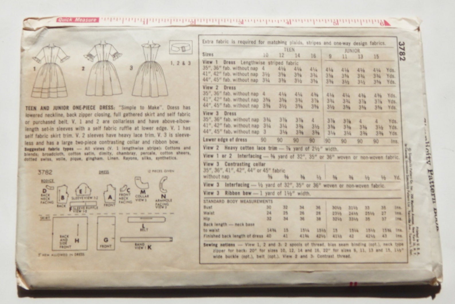 Vintage Pattern Simplicity Sewing 3782 Junior One Piece Dress - Etsy