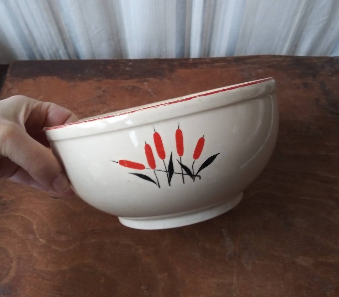 Vintage Bowl Universal Cambridge Pottery Orange Cattails Cat Tails ...
