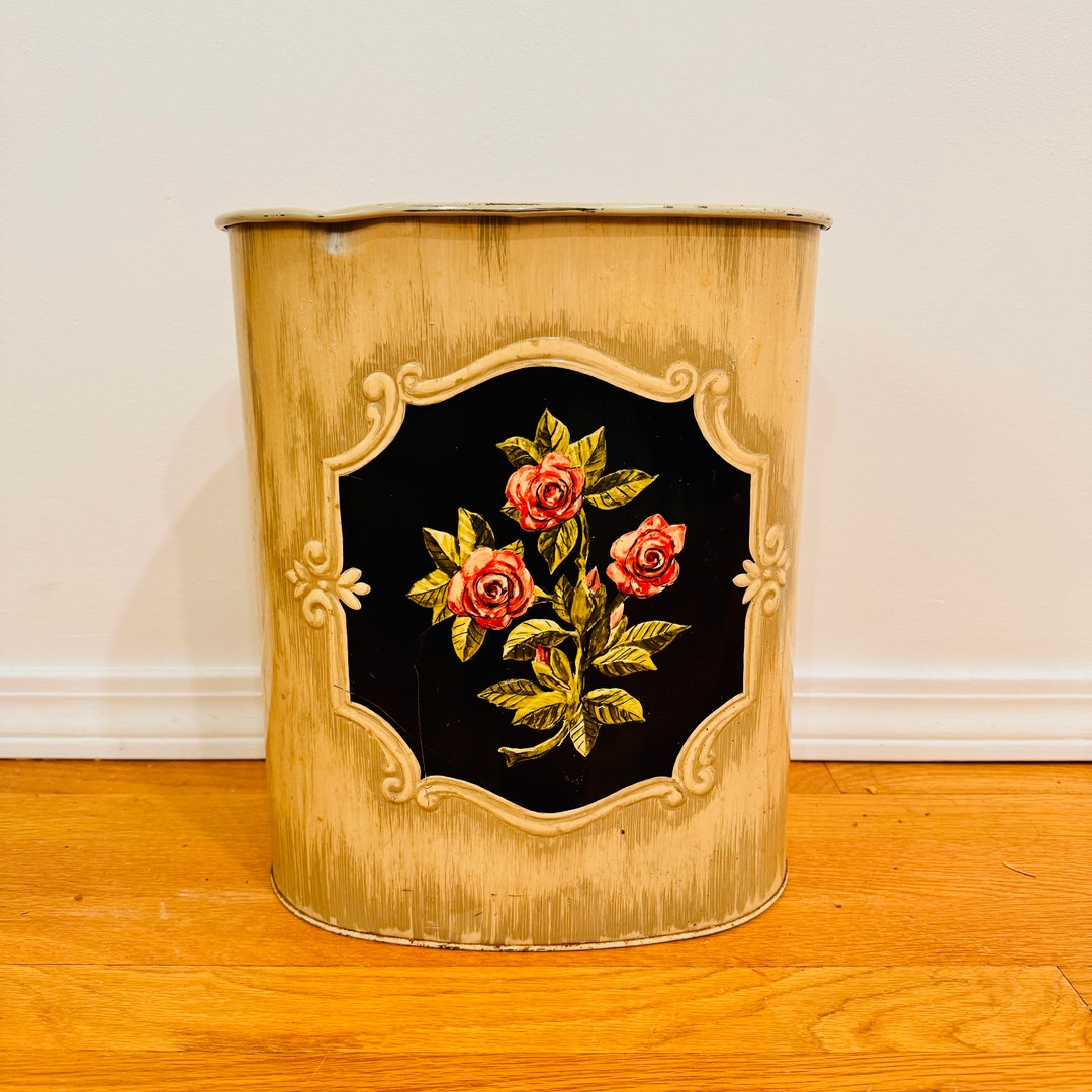 Vintage Metal Wastebasket Roses JL Clark Trash Can Midcentury - Etsy