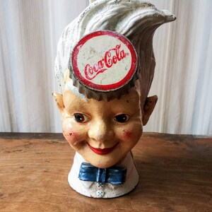Vintage Cast Iron Coca Cola Bank Sprite Boy Coke Pixie 50's Mid Century ...