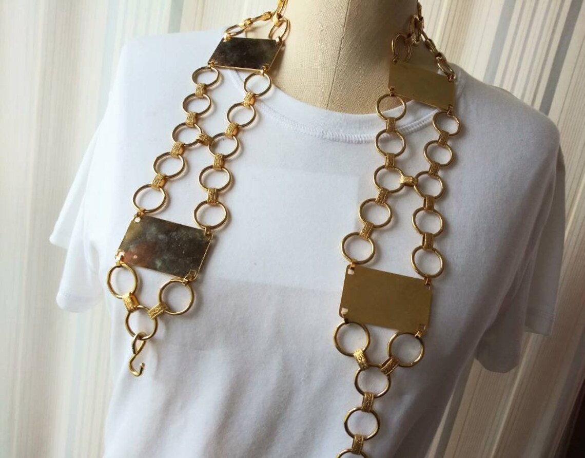 Vintage Chain Link Belt Gold Metal Circle Links W Shiny - Etsy