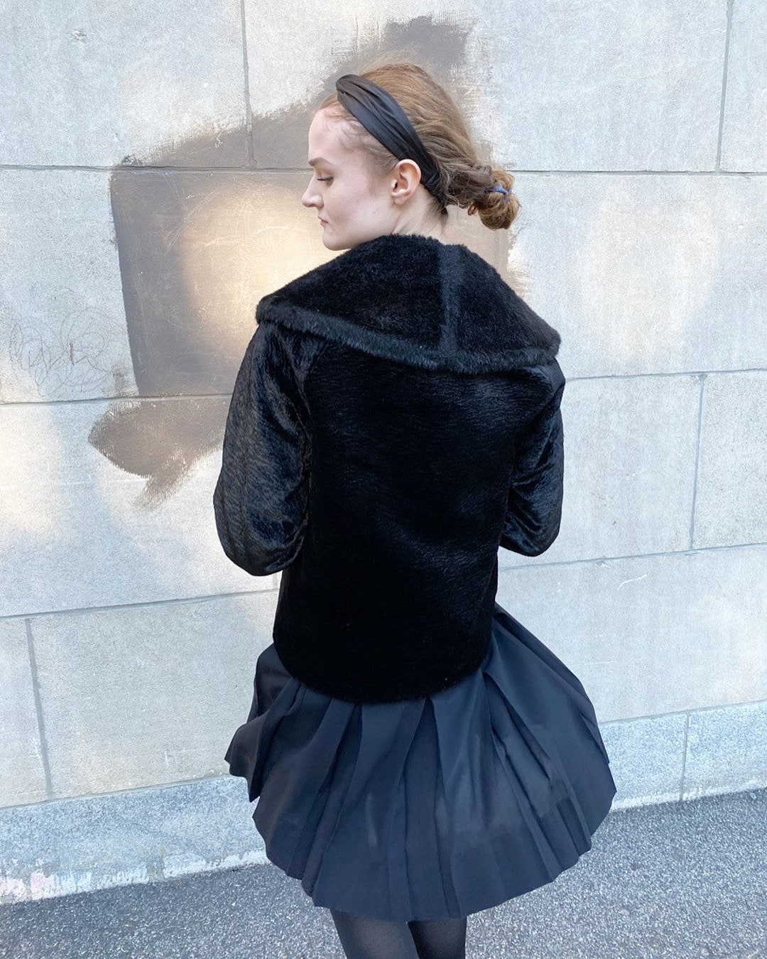 Vintage Black Faux Fur Cropped Jacket 50's 60's Mid - Etsy