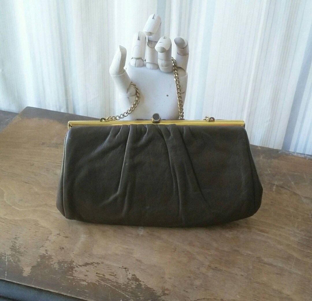 Vintage 70s Chocolate Brown Faux Leather Clutch With Gold Chain - Etsy