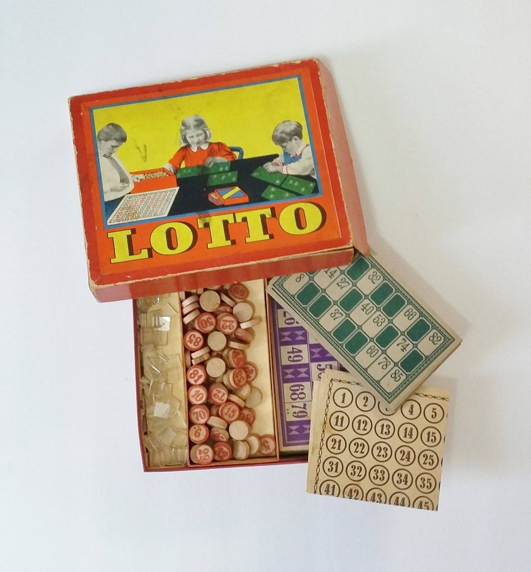 Antique German Lotto Game, Colorful Box, Wood & Glass Pieces - Etsy