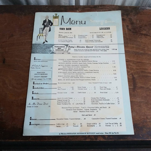 Sheraton Hotel Menu - Etsy