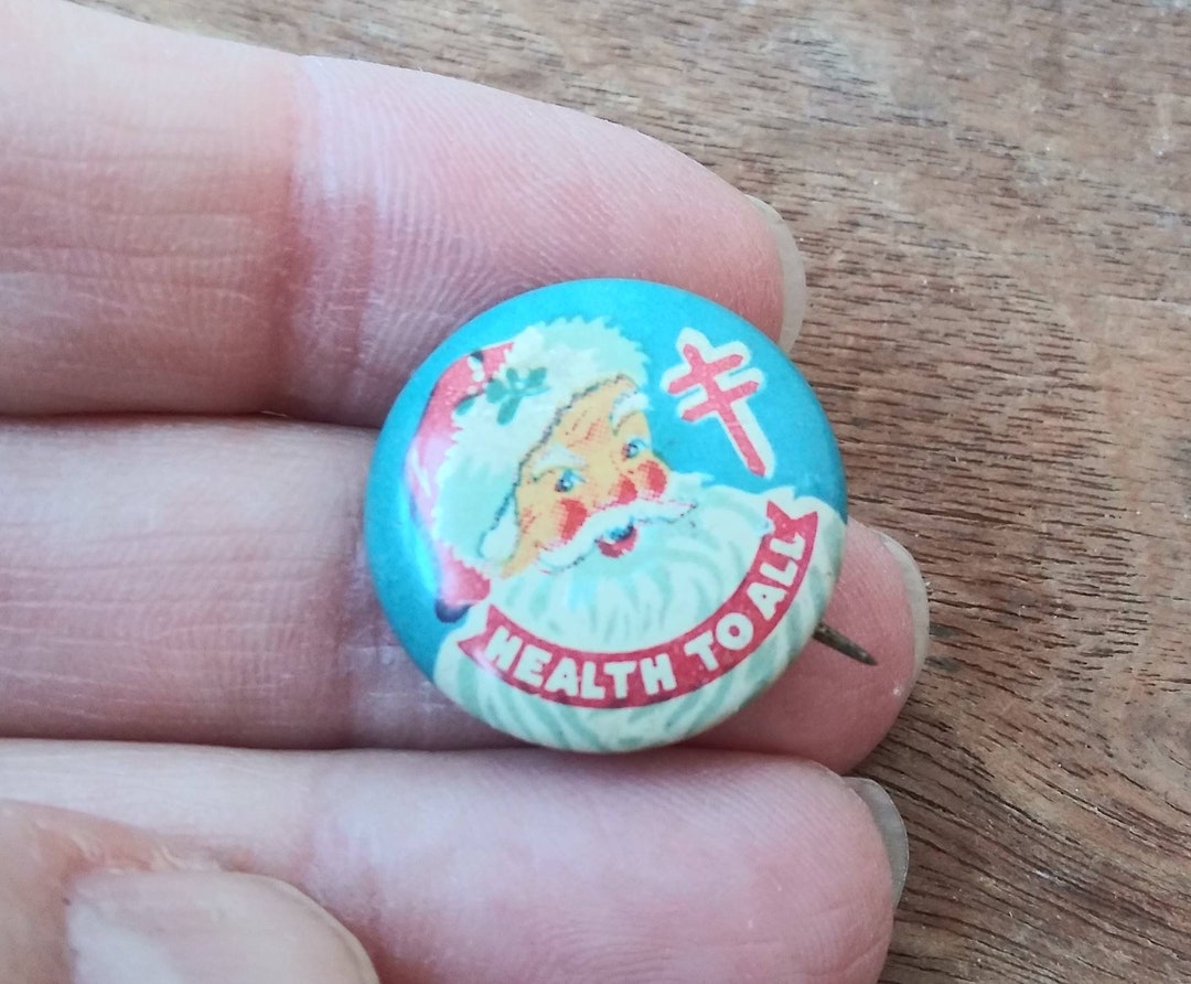 Vintage Red Cross Christmas Santa Claus Pinback Button Badge Health to ...