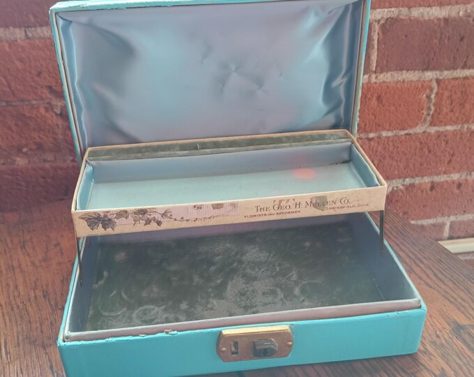 Vintage Upcycled Jewelry Box Aqua Velvet Inside Bright Blue & Gold ...