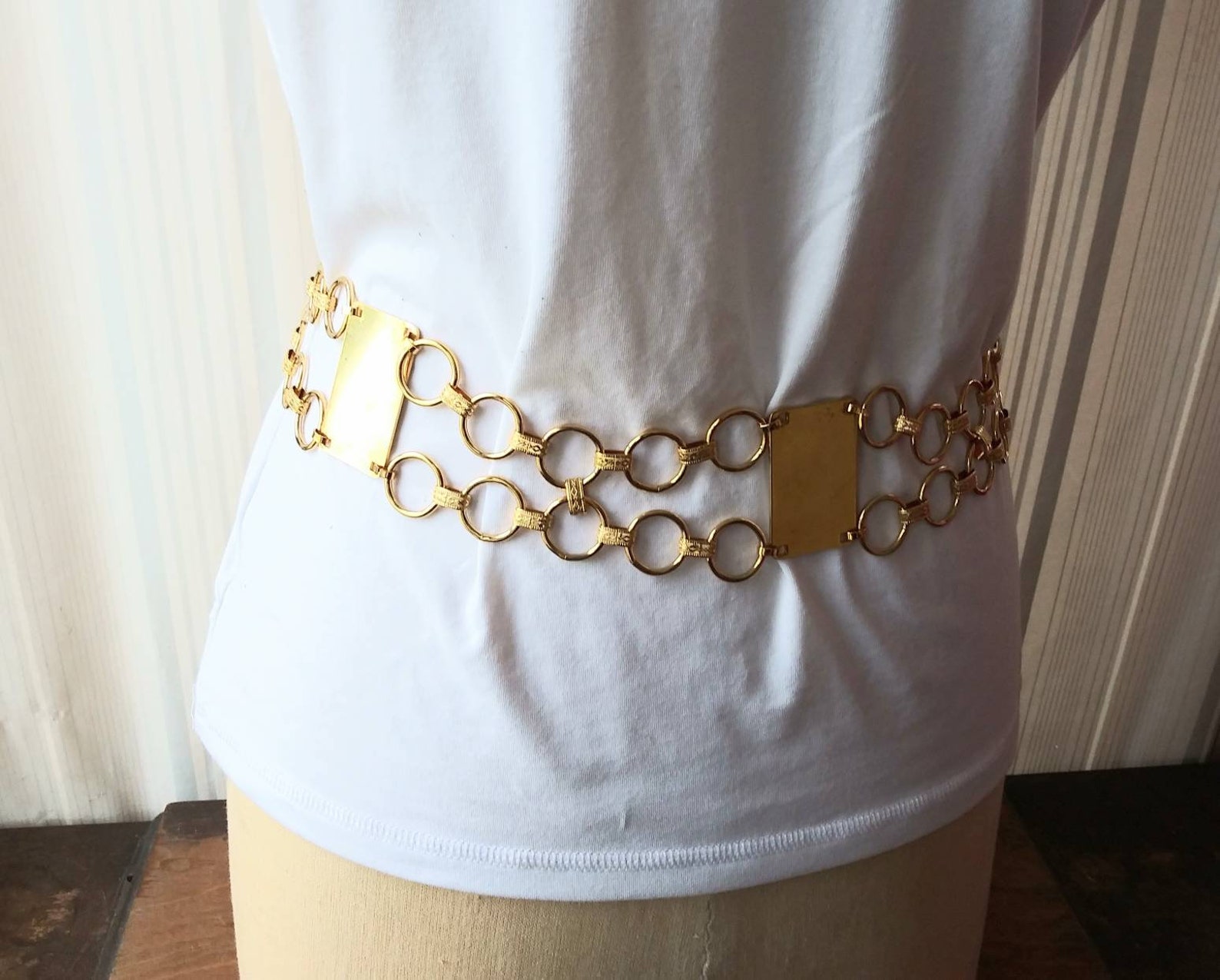 Vintage Chain Link Belt Gold Metal Circle Links W Shiny - Etsy
