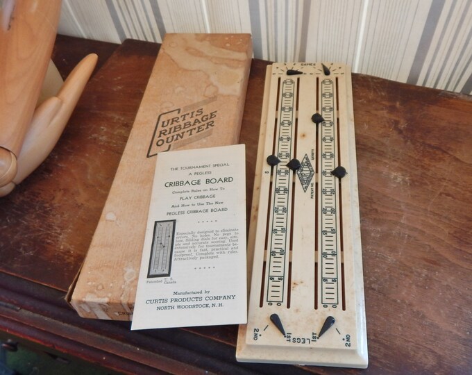 Vintage Curtis Cribbage Counter in Box W Directions Ivory Pegless ...