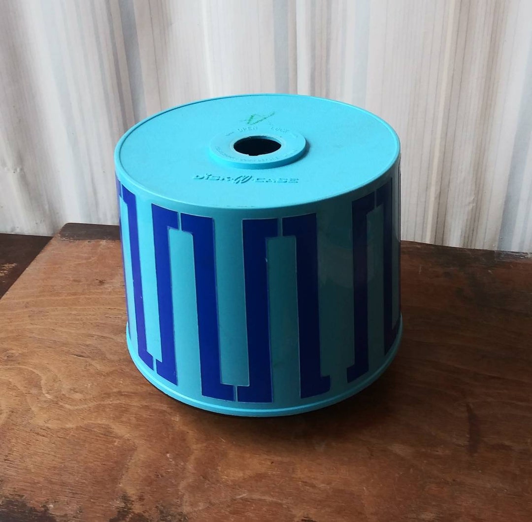 Vintage Aqua Disk Go Case, Blue Mod Stripes, 45 Record Storage, 60s ...
