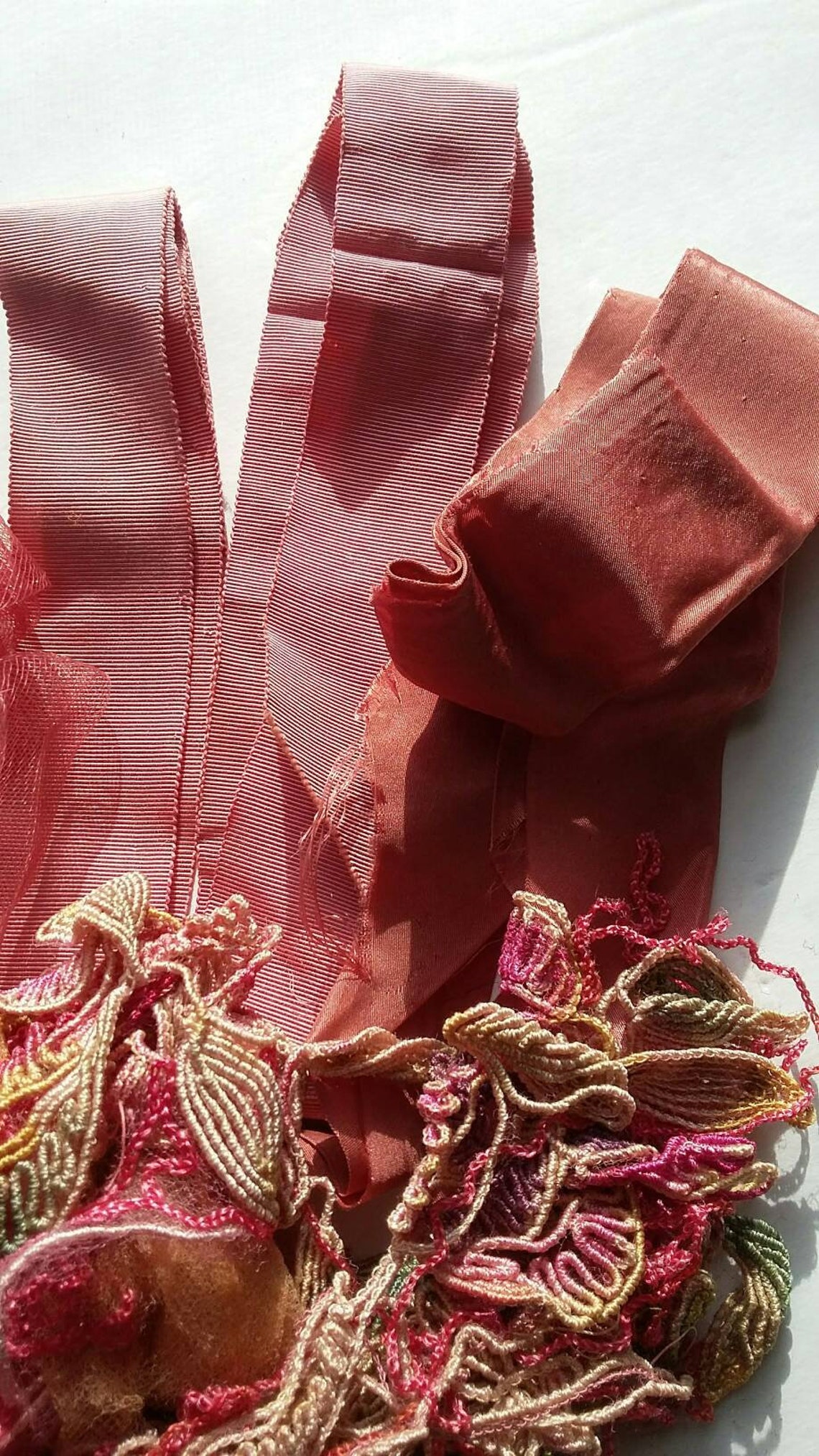 Vintage Embellishments Rose Pink Ribbons Tulle Ribbon and Lace | Etsy