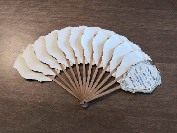 Antique French Hand Fan Paper Sunflower Wood Handle C… - Gem