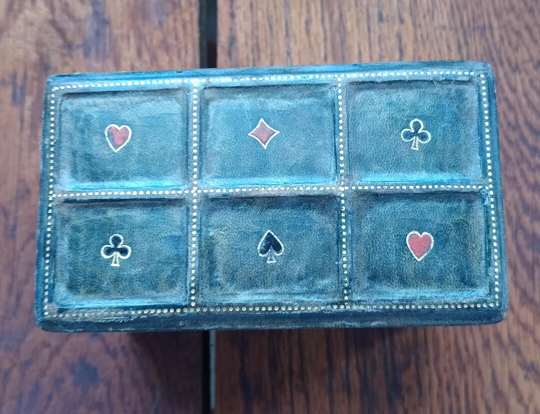 Vintage Italian Leather & Wood Playing Card Box Holds Two Decks Made in ...
