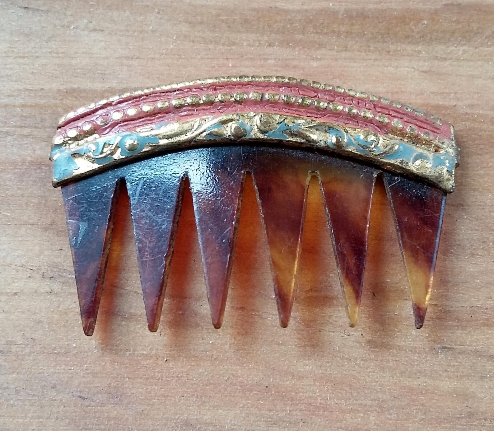 Vintage Hair Comb Faux Tortoise Shell W Ornate Metal Top & - Etsy