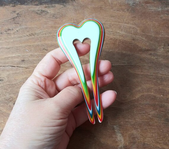 Vintage Rainbow Heart Hair Comb Thick Arched Heart Shaped Comb | Etsy