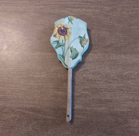 Antique French Hand Fan Paper Sunflower Wood Handle C… - Gem