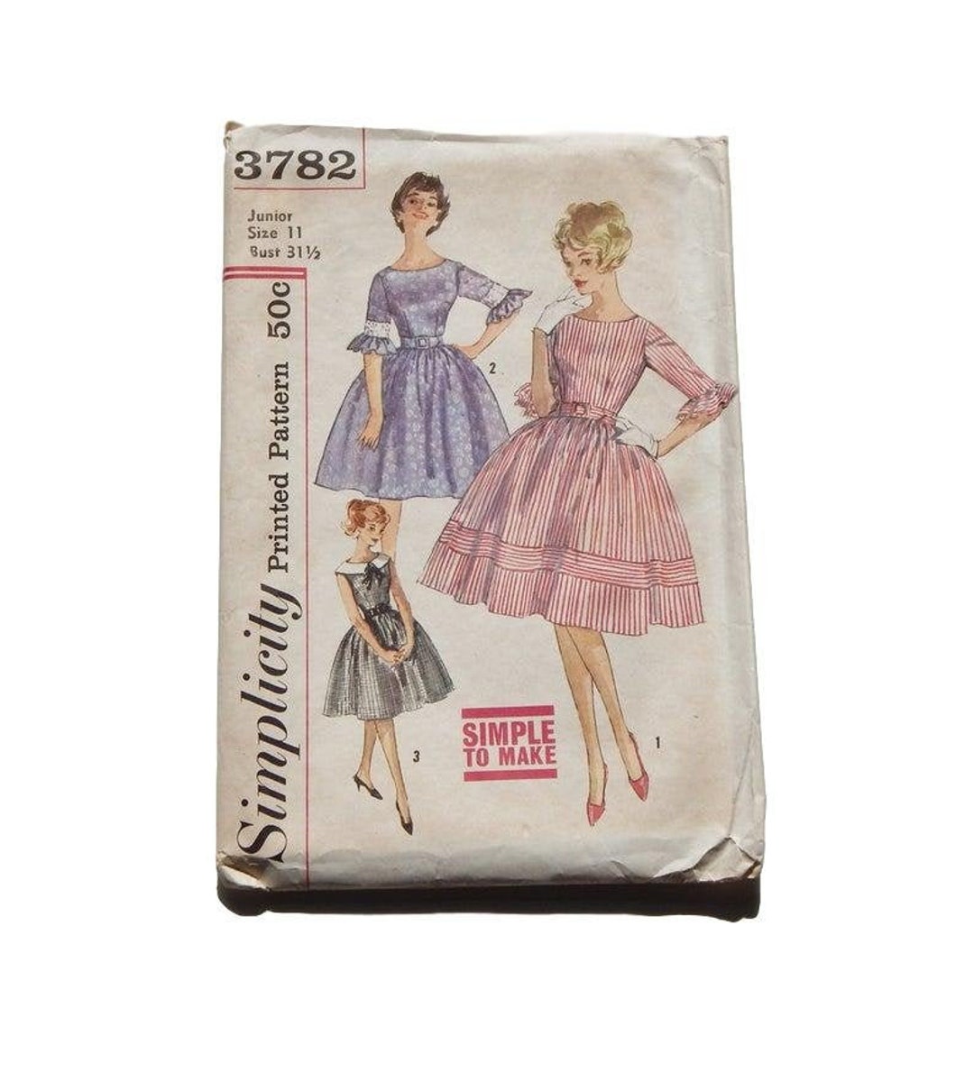 Vintage Pattern Simplicity Sewing 3782 Junior One Piece Dress 60's Mid ...