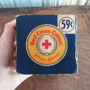 Vintage Johnson & Johnson Red Cross Cotton Box, 1940s-50s Advertising ...