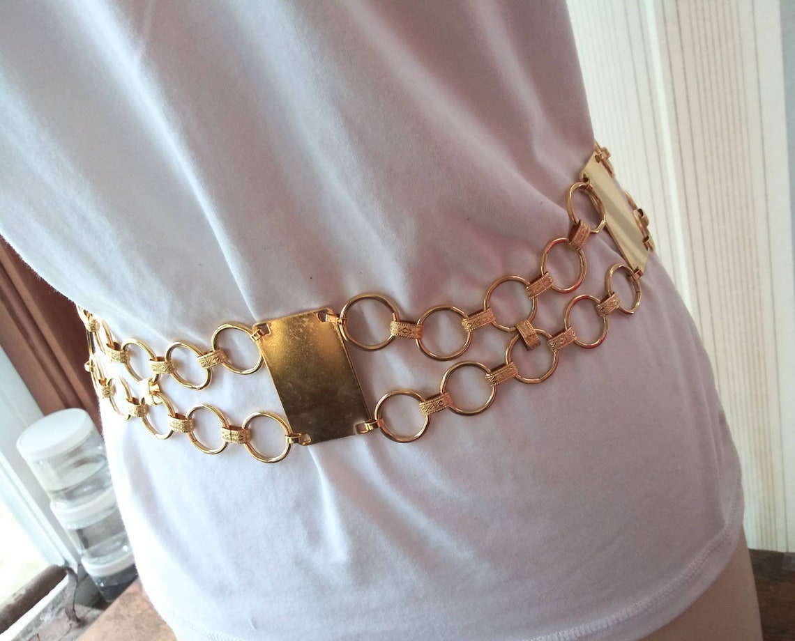 Vintage Chain Link Belt Gold Metal Circle Links W Shiny - Etsy